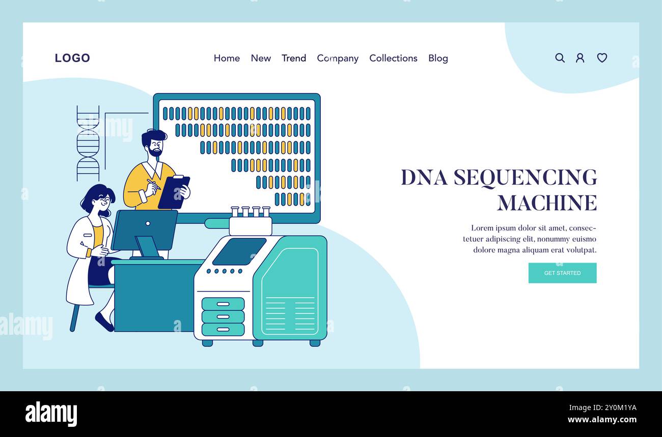 Biotechnology concept. Scientists operating a DNA sequencing machine in ...