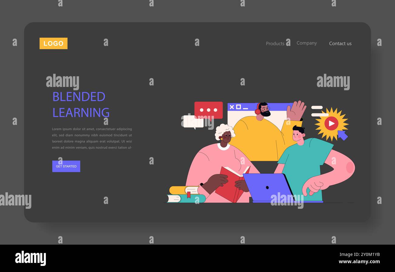 Blended Learning concept. Diverse adults engaging in hybrid education ...