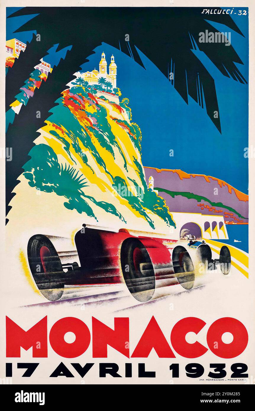 Robert Falcucci artwork - MONACO rally - vintage car race poster, 1932 ...