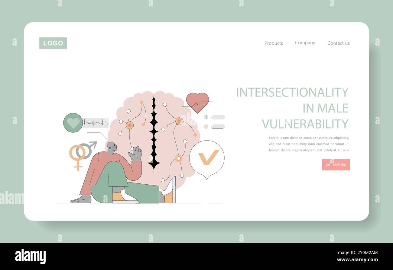 Male vulnerability concept. Illustration of a man reflecting on ...