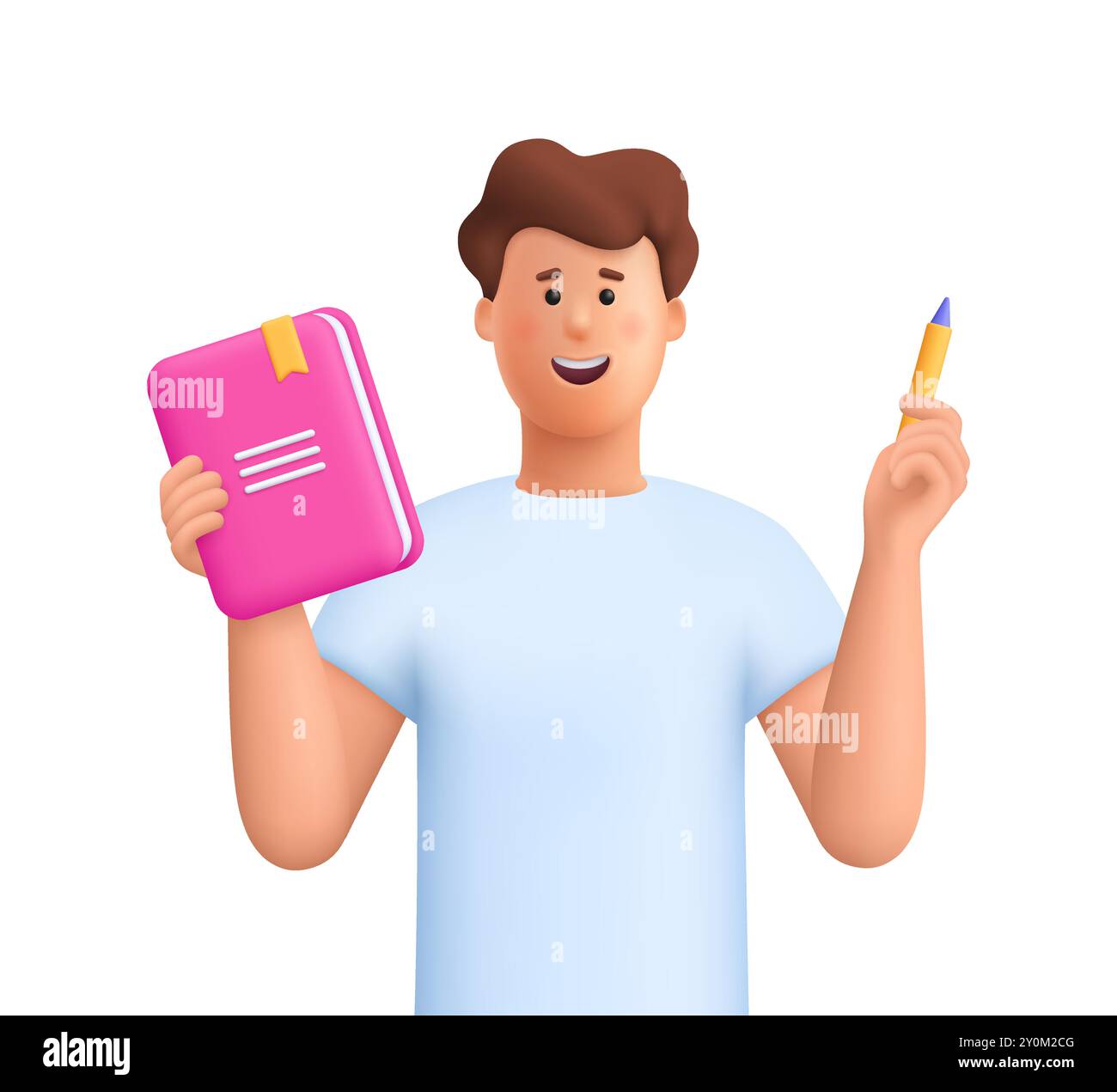 Young man holding book and pencil. Education, knowledge, study concept ...