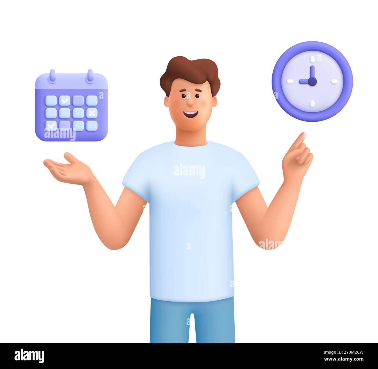 Young smiling business man pointing to calendar and clock. Time ...