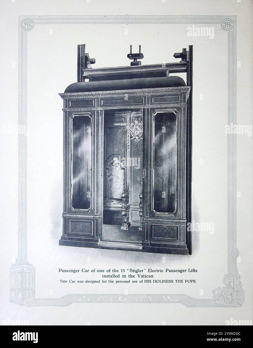 Stigler Passenger Lift installed in the Vatican. Vintage Illustration ...