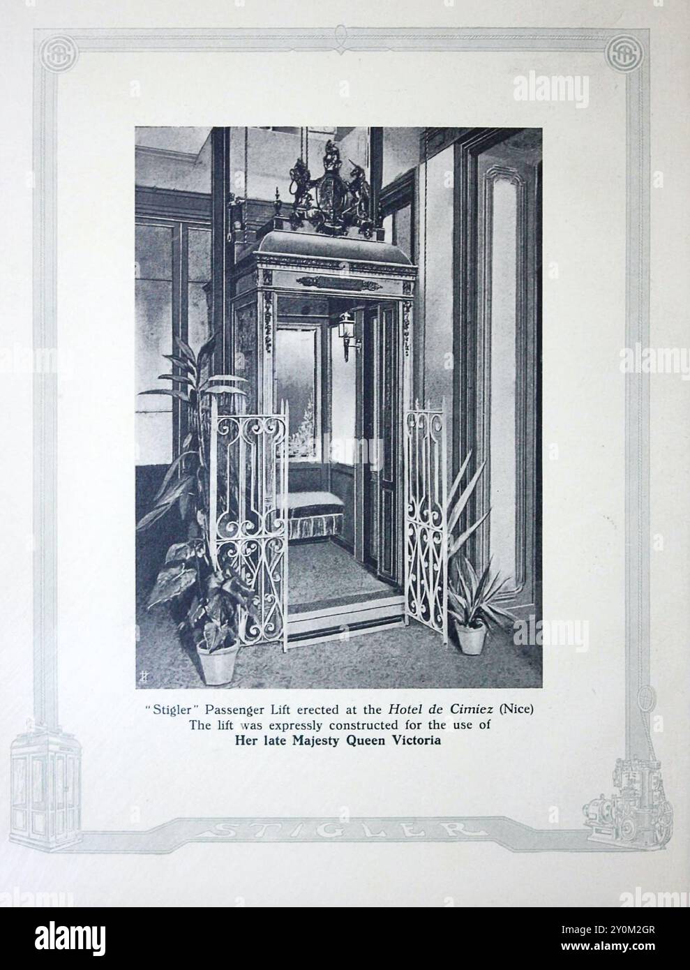 Stigler Passenger Lift at Hotel de Cimiez, Nice. Vintage Illustration ...
