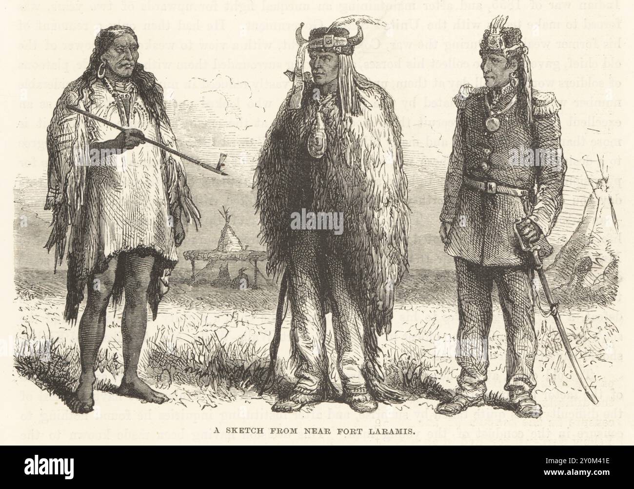 Three Native American men (Sioux chiefs) in front of teepees at Fort ...