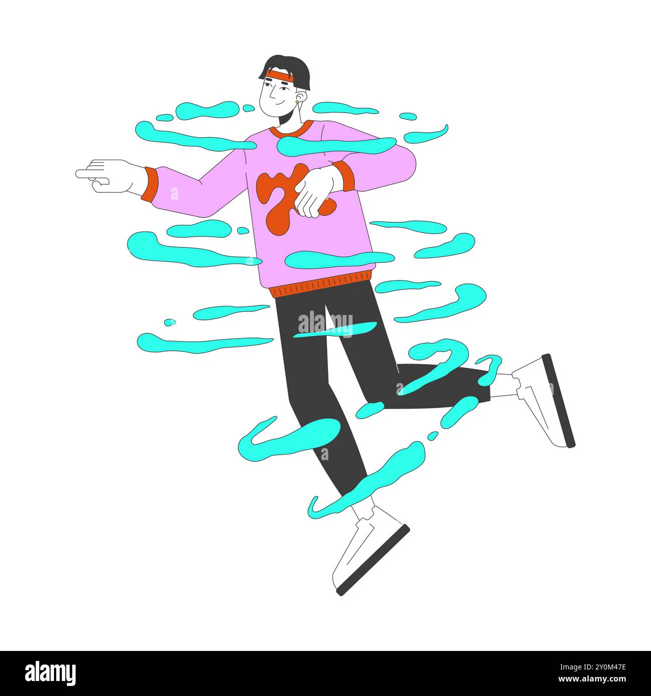 Smiling korean male floating in steam rings 2D cartoon character Stock ...