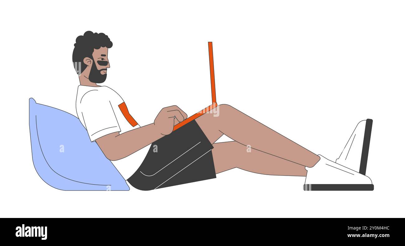 African american man working on laptop 2D cartoon character Stock ...