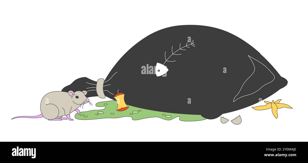 Trash bag with rotten leftovers and rat 2D cartoon object Stock Vector ...