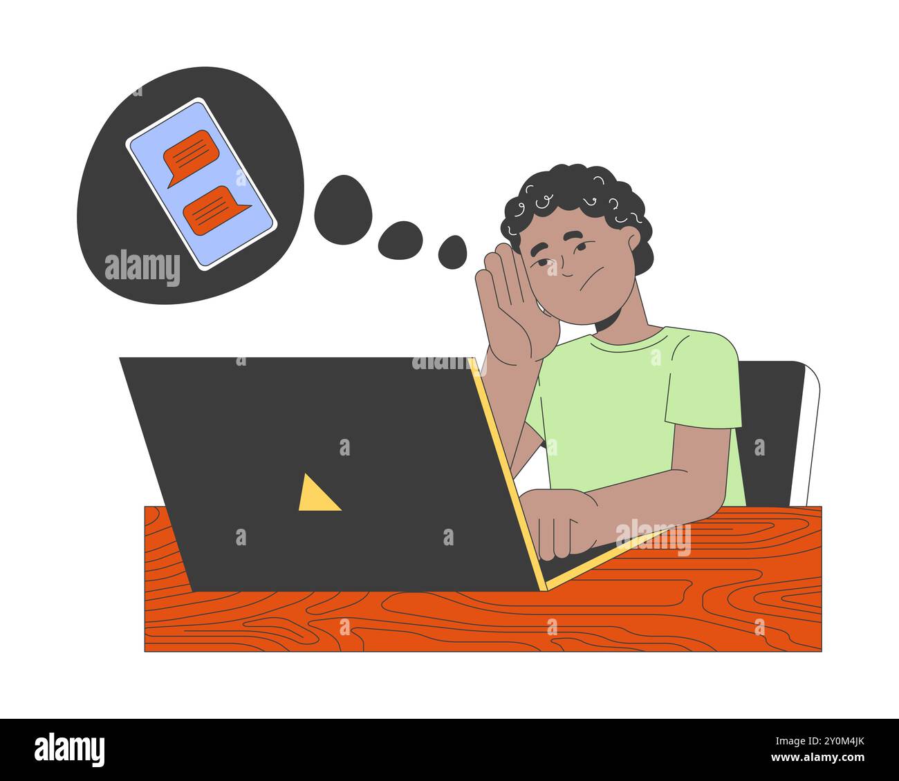Sad african american boy doing homework 2D cartoon character Stock ...