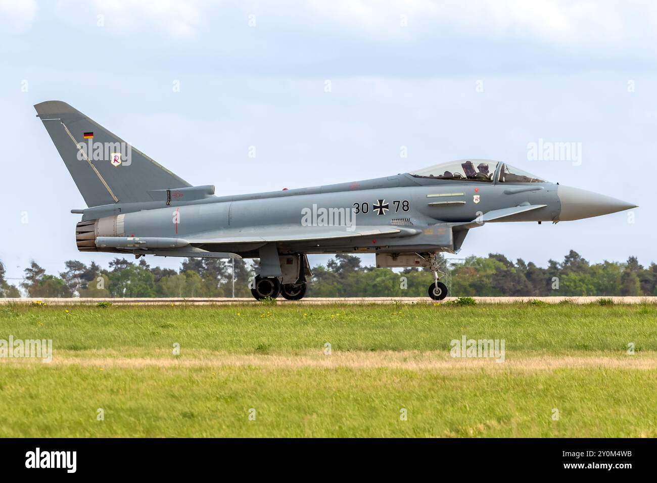 German Air Force Eurofighter Typhoon fighter jet departing Schonefeld ...