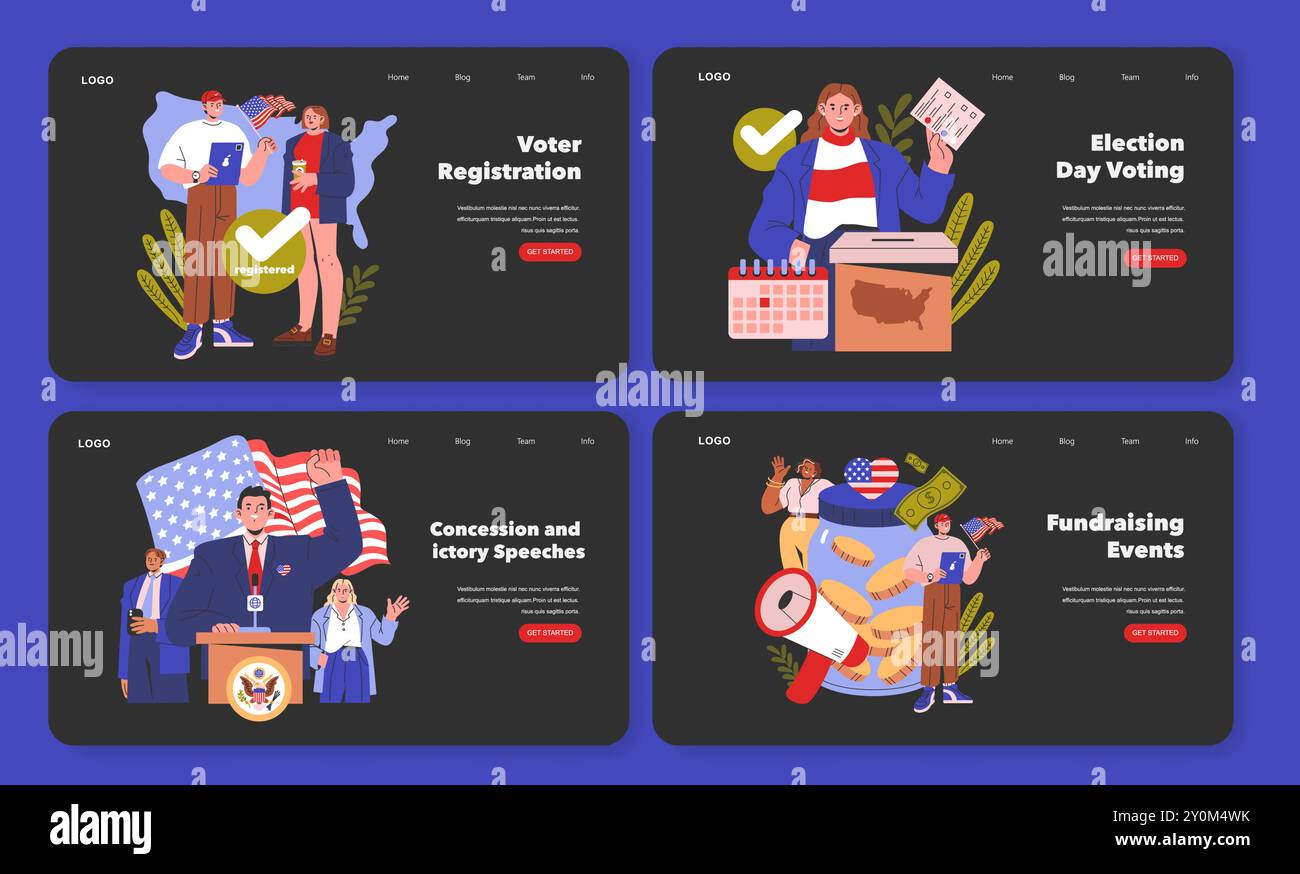 Election Race set. Stages of political campaign from voter registration ...