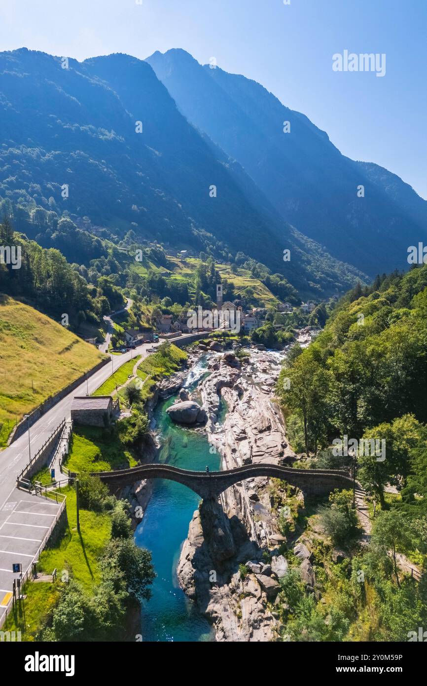 Aerial view of the town of Lavertezzo. Lavertezzo, Verzasca Valley ...