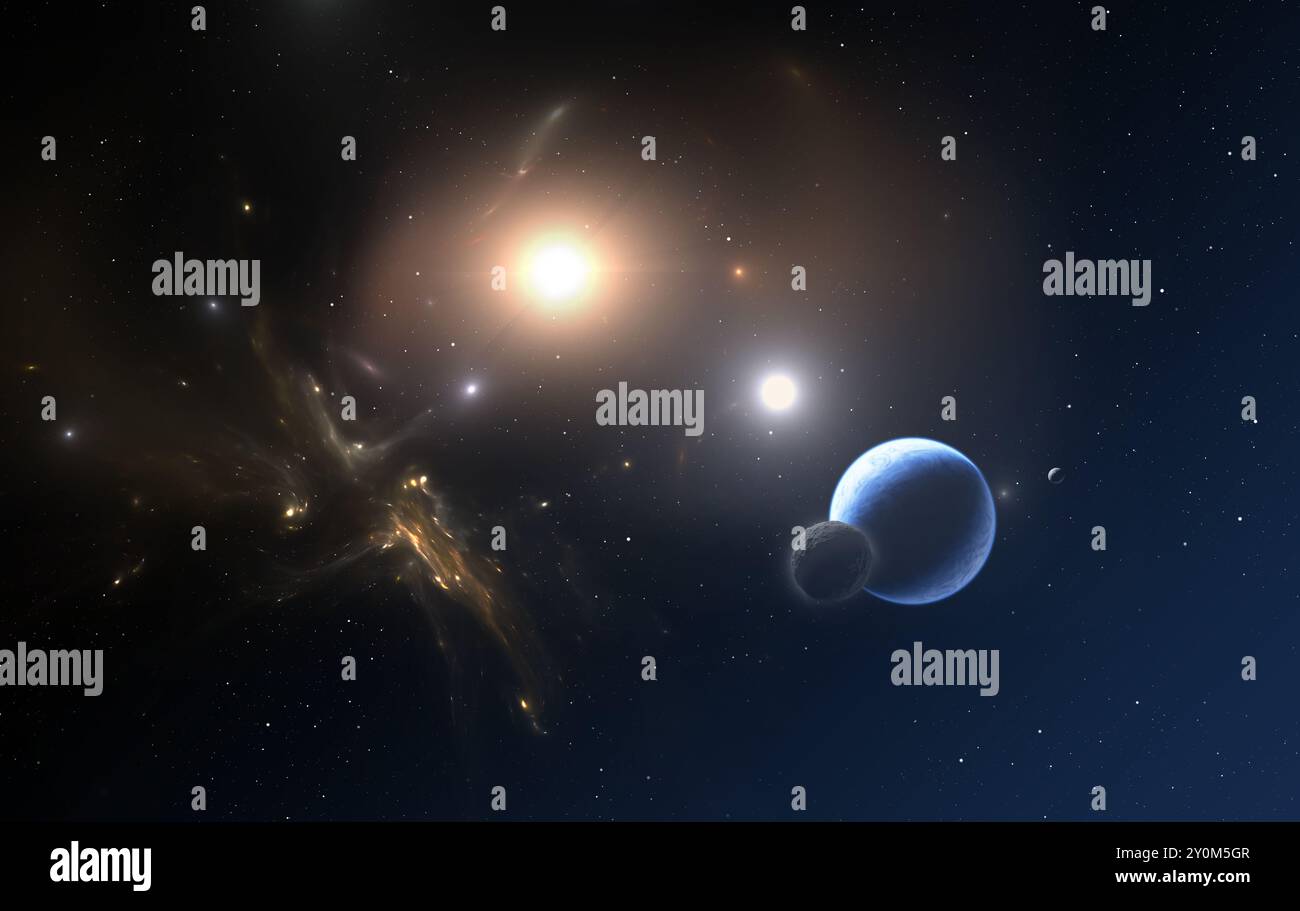 The Extrasolar planet and two stars orbit about their common center of ...