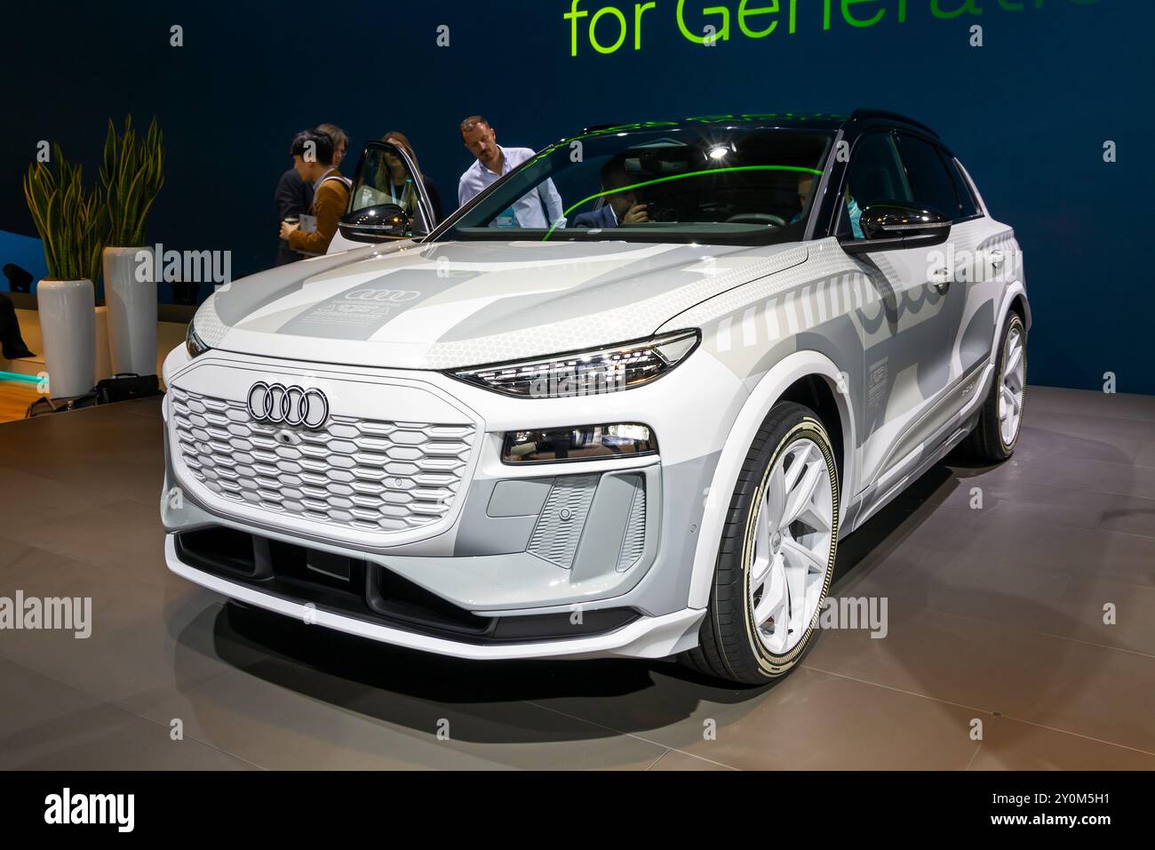 Audi Q6 e-tron EV car at the IAA Mobility 2023 motor show in Munich ...