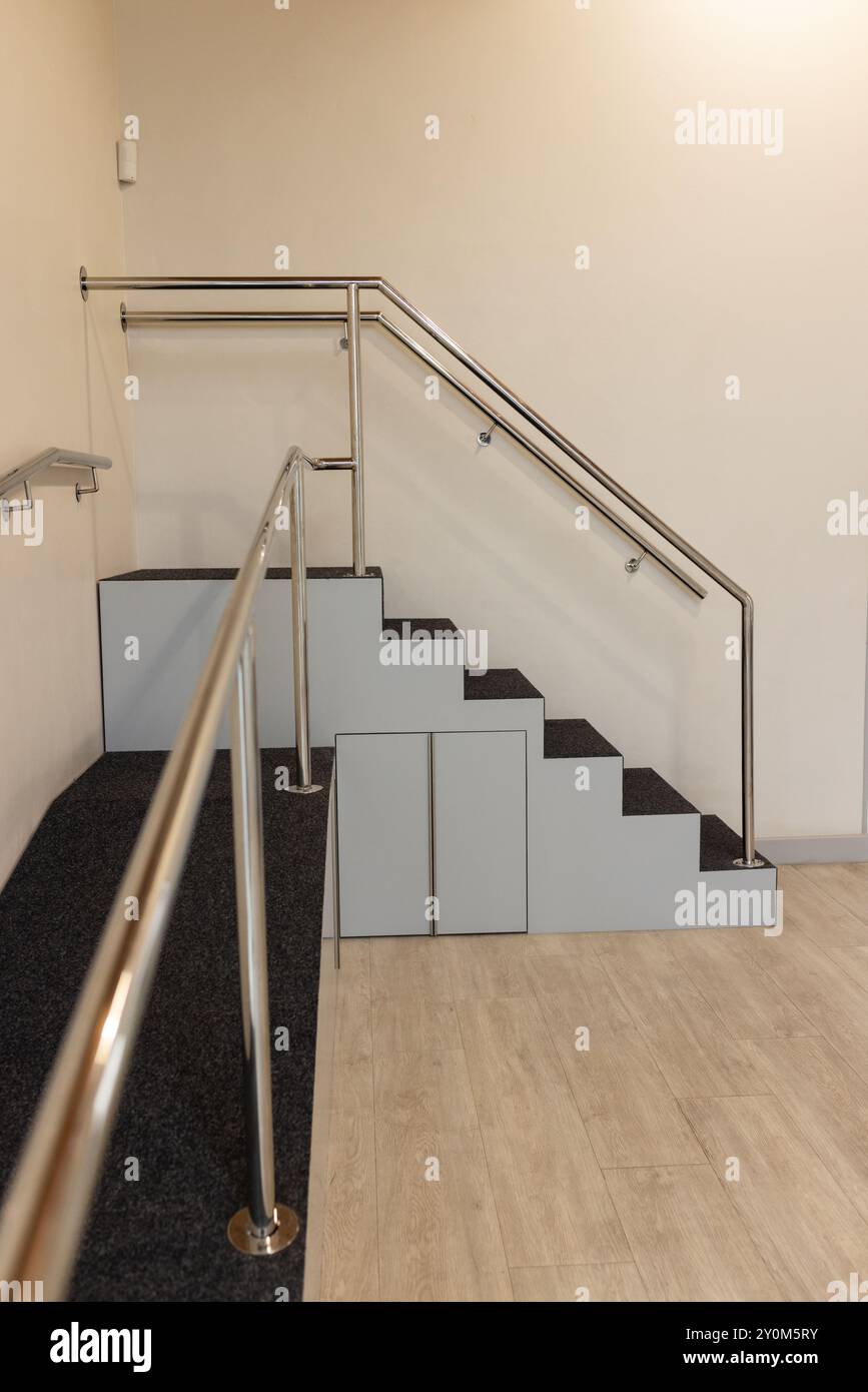 Staircase with handrails in prosthetic lab for accessibility and ...
