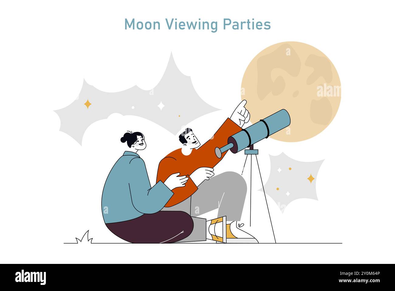 Mid Autumn Festival concept. Friends share a moment of astronomical ...