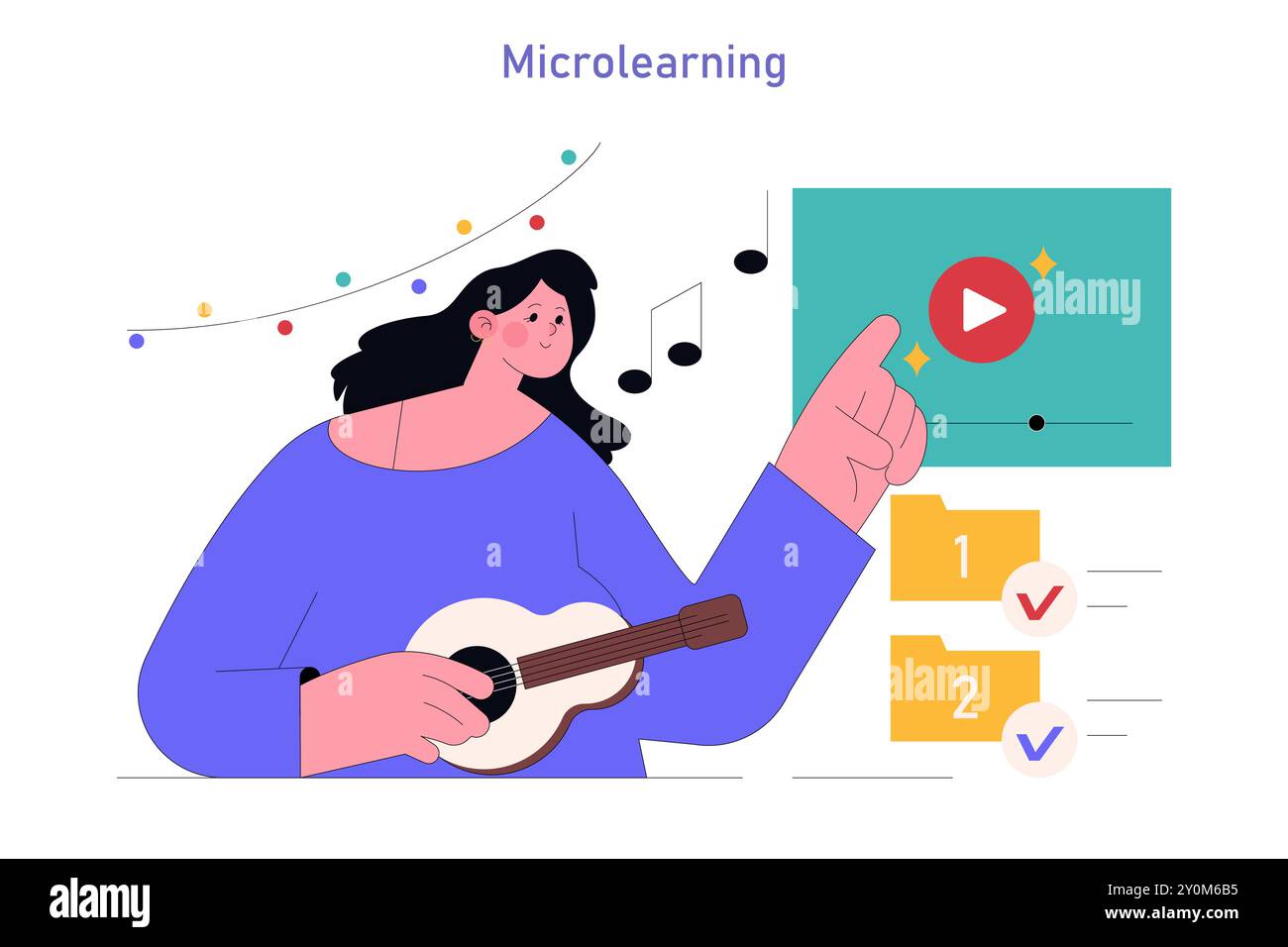 Adult Learning concept. A woman engages in microlearning by playing a ...