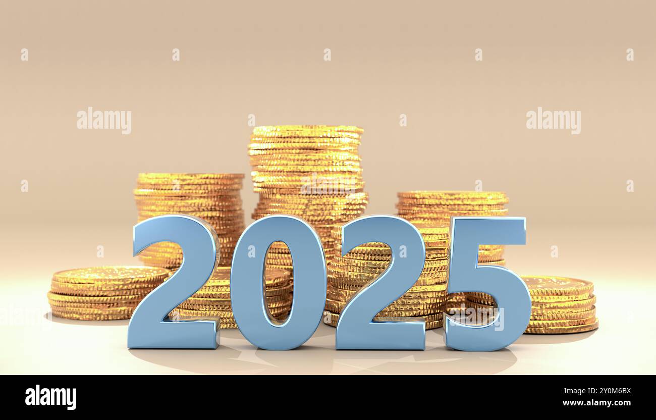 Visual Forecast 2025 Economy and Investments with Golden Coins Piled ...