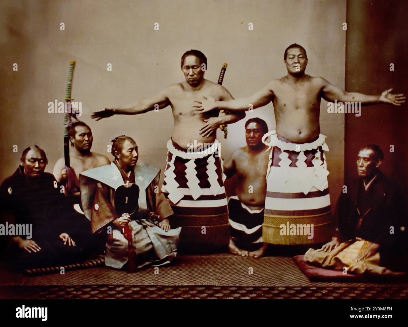 Japanese Sumo Wrestlers and Umpire, 1880 by Felice Beato photographer ...