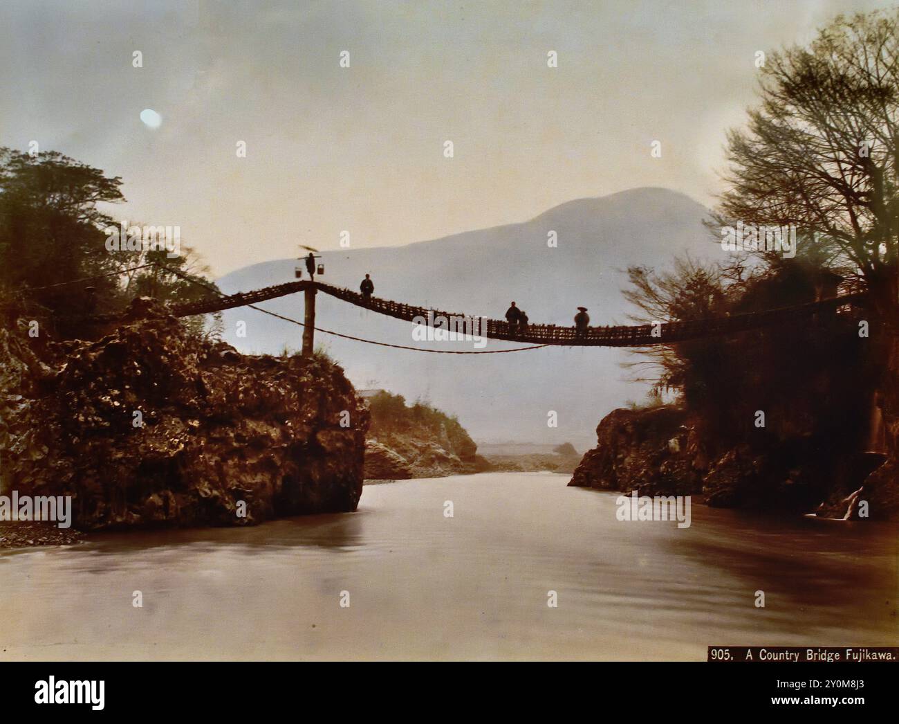 The bridge at Kamaguchi 1890 by Kusakabe Kimbei ( The hanging bridge of ...