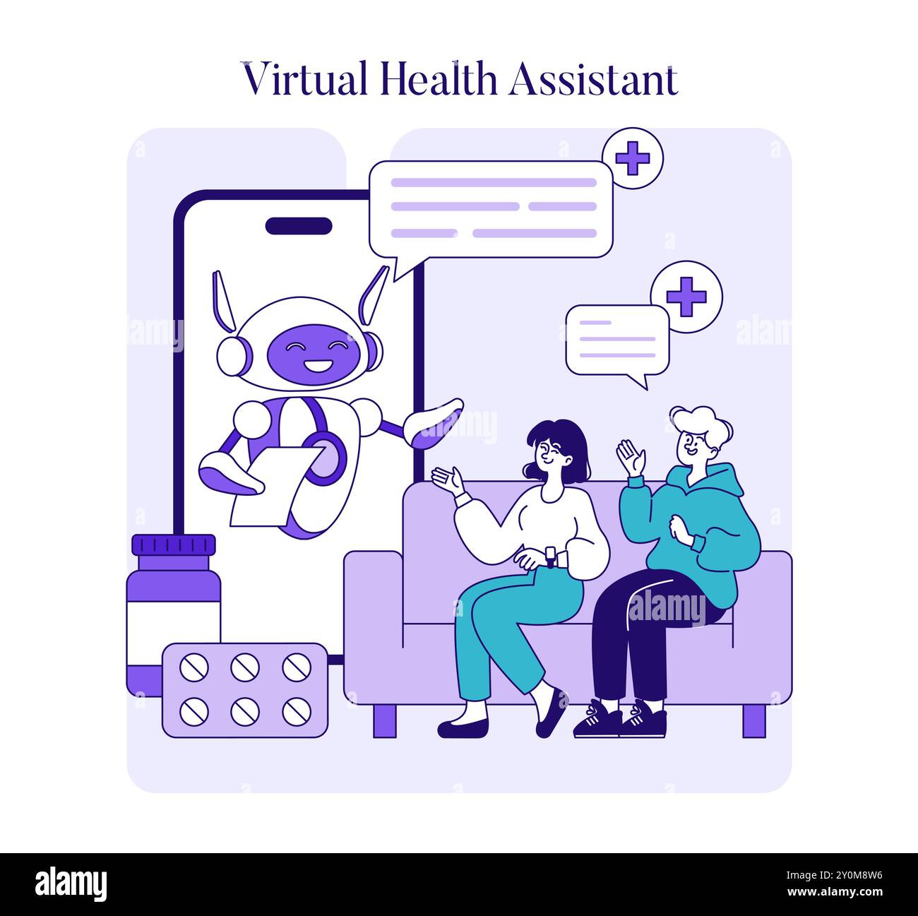 AI in Medicine concept. A virtual health assistant interacts with ...