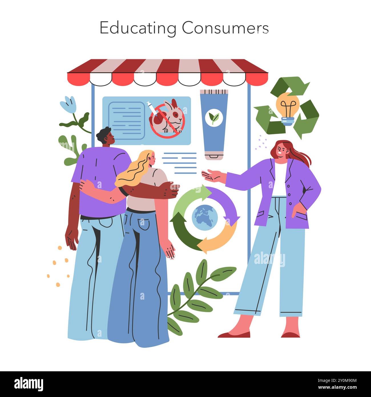 Ethical Cosmetics concept. Consumers learn about eco-friendly beauty ...