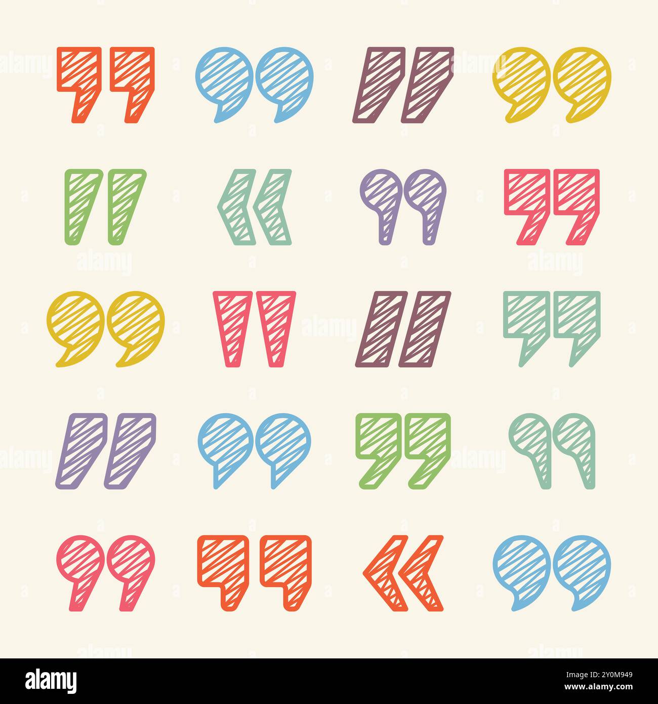 Hatched text quotation marks. Hand drawn quotes icon. Typographic ...