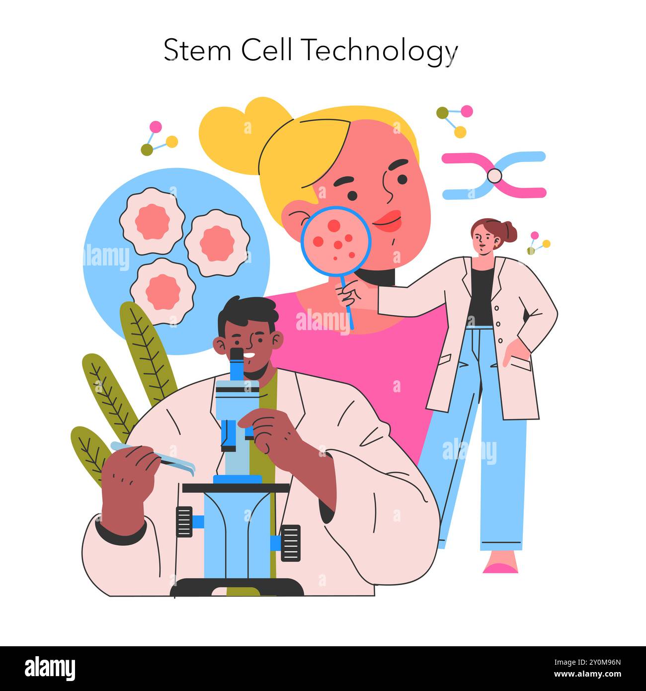 Stem Cell Technology concept. Researchers studying advanced cellular therapies. Biotechnology ...