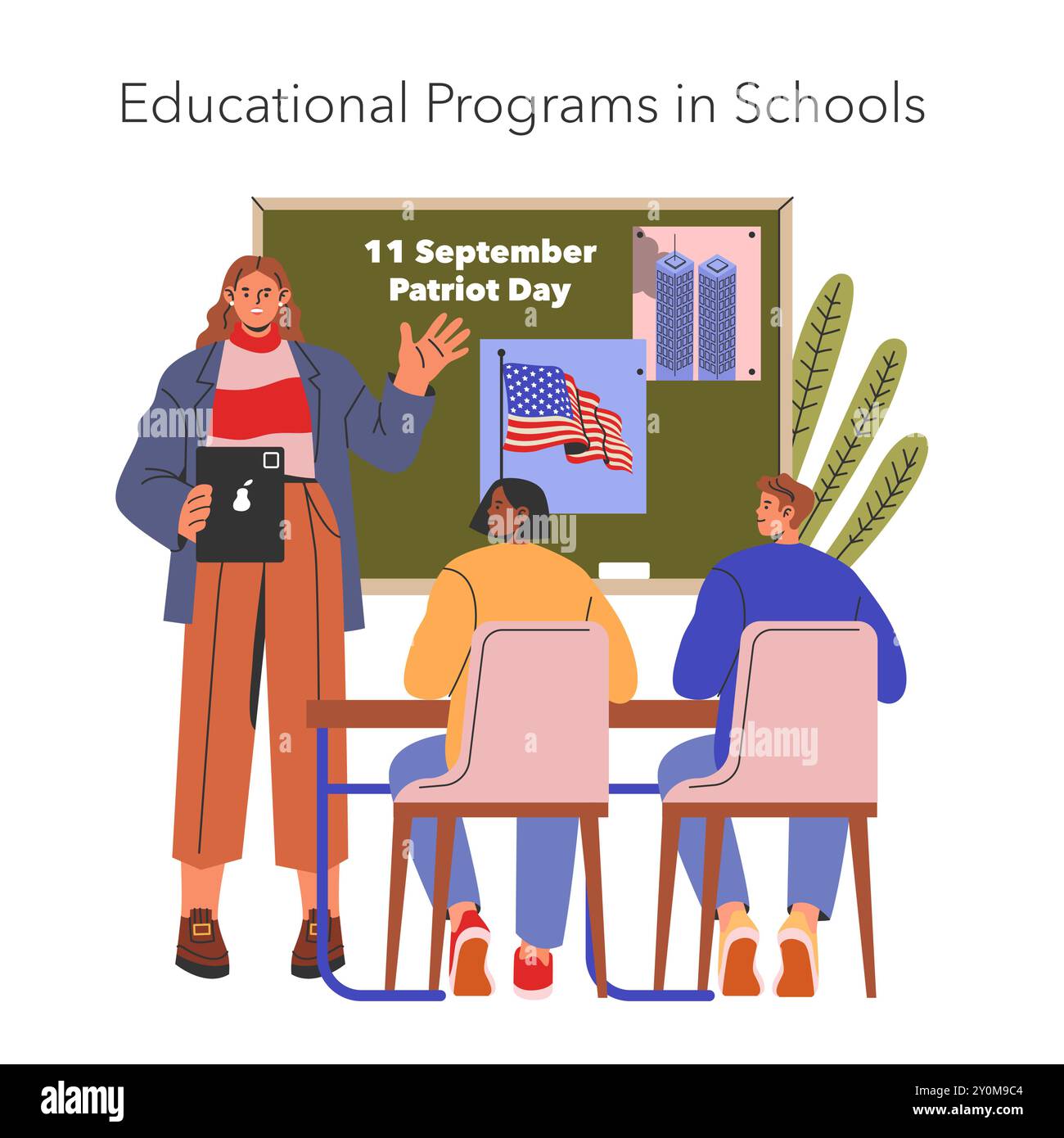 Patriot Day illustration. A teacher explains the significance of 11 ...