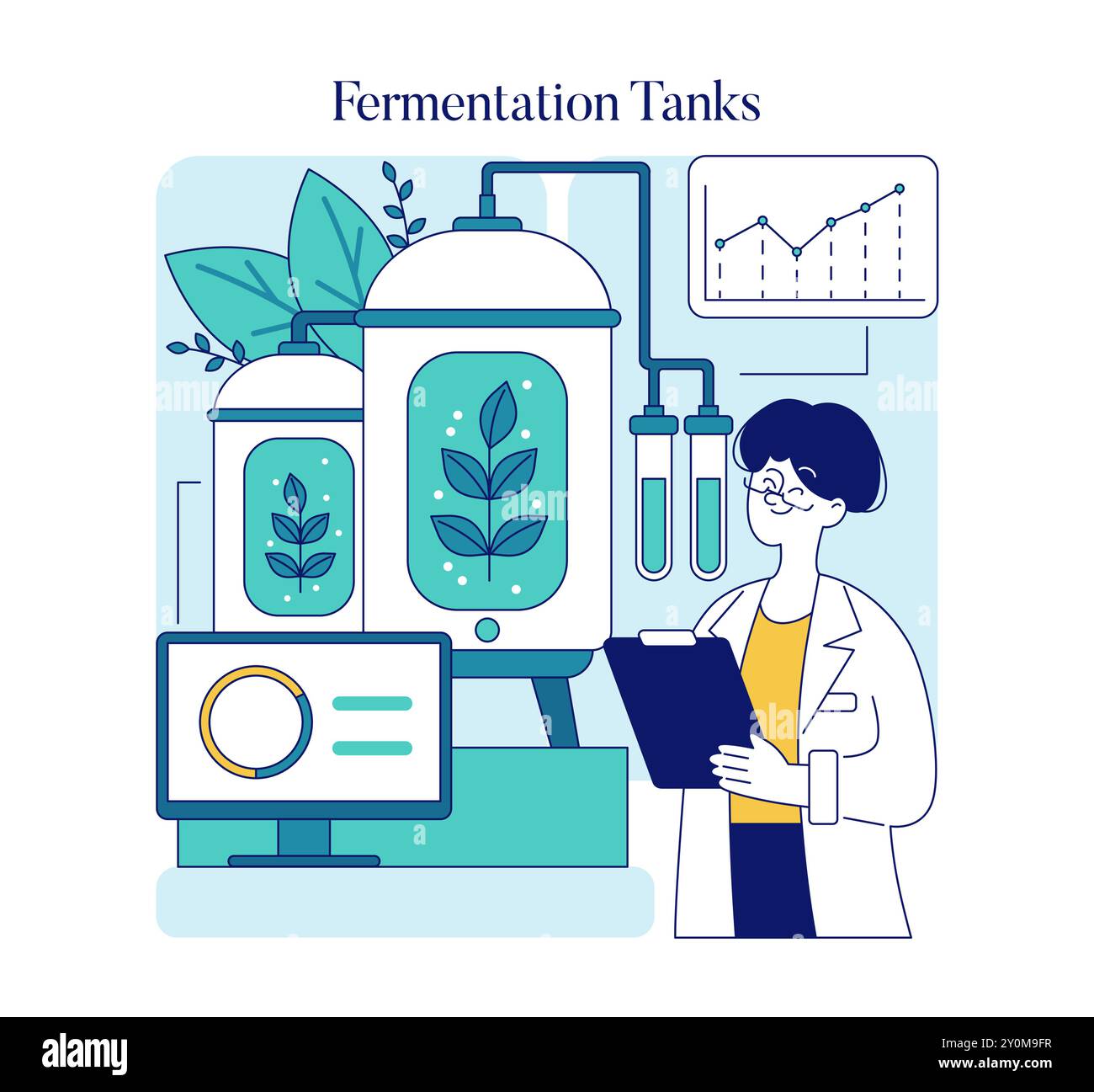Biotechnology concept. Scientist monitoring bio-fermentation process in ... Biotechnology concept. Scientist monitoring bio-fermentation process in ...