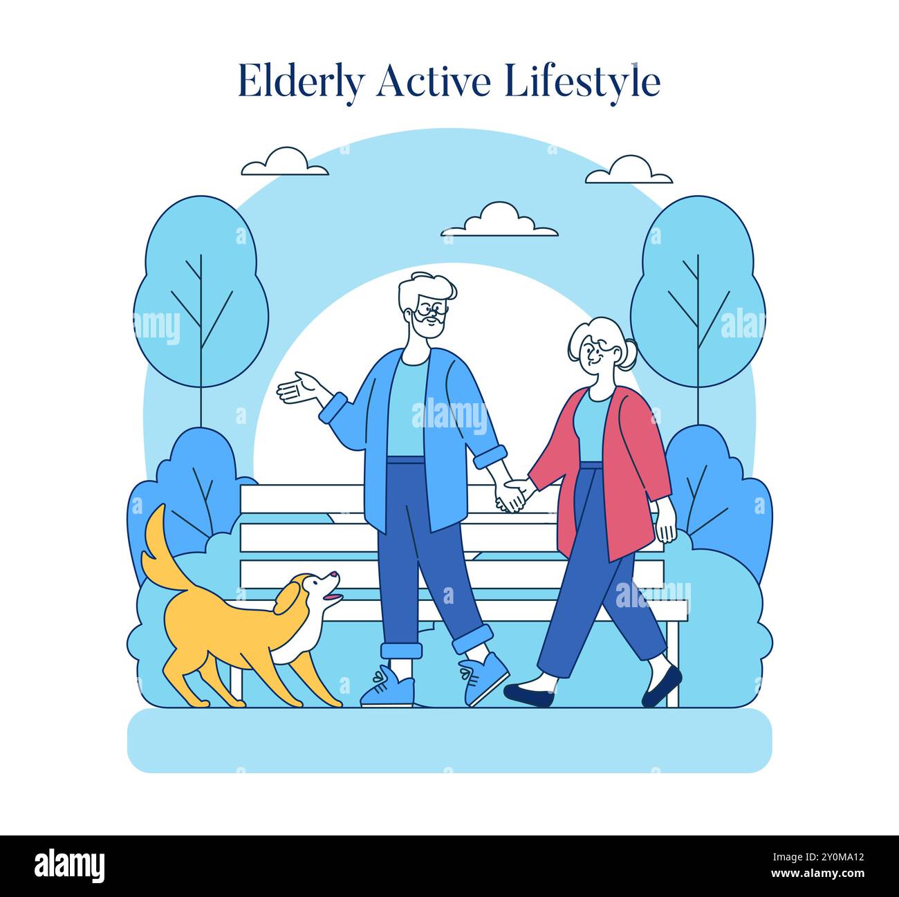 Elderly Active Lifestyle illustration. Senior couple enjoying a walk ...