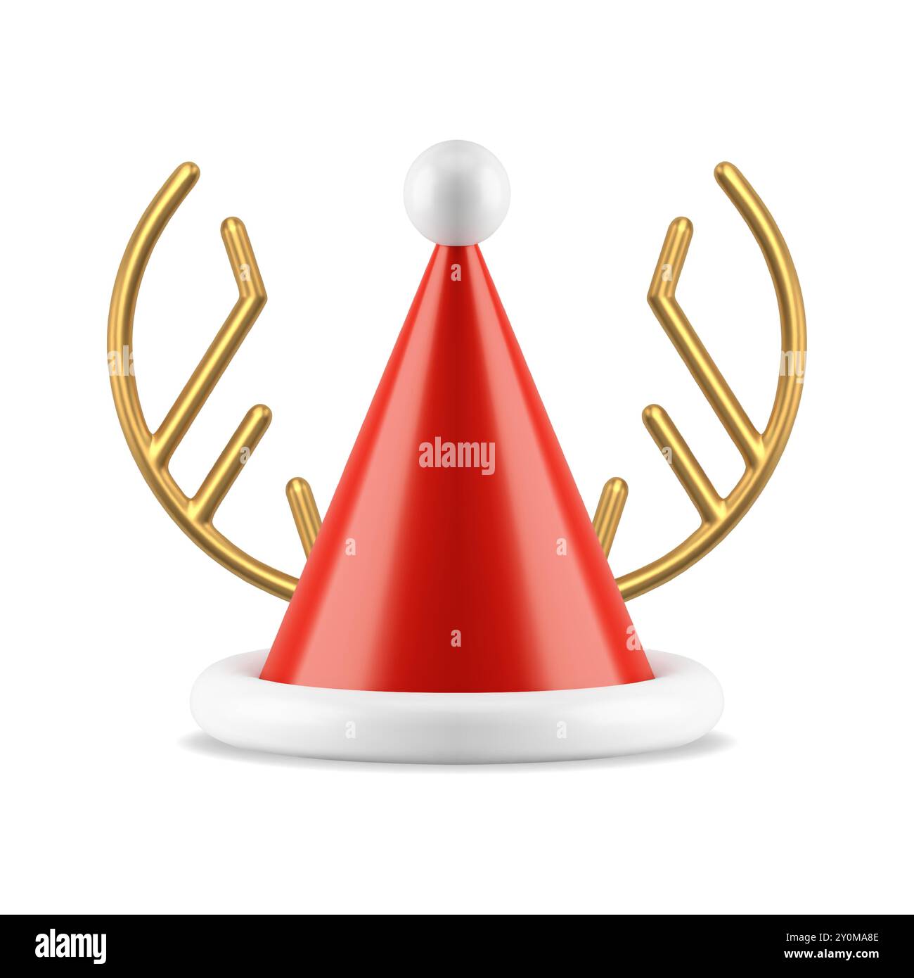 Santa Claus red cone cap with golden deer horns Christmas toy 3d icon ...