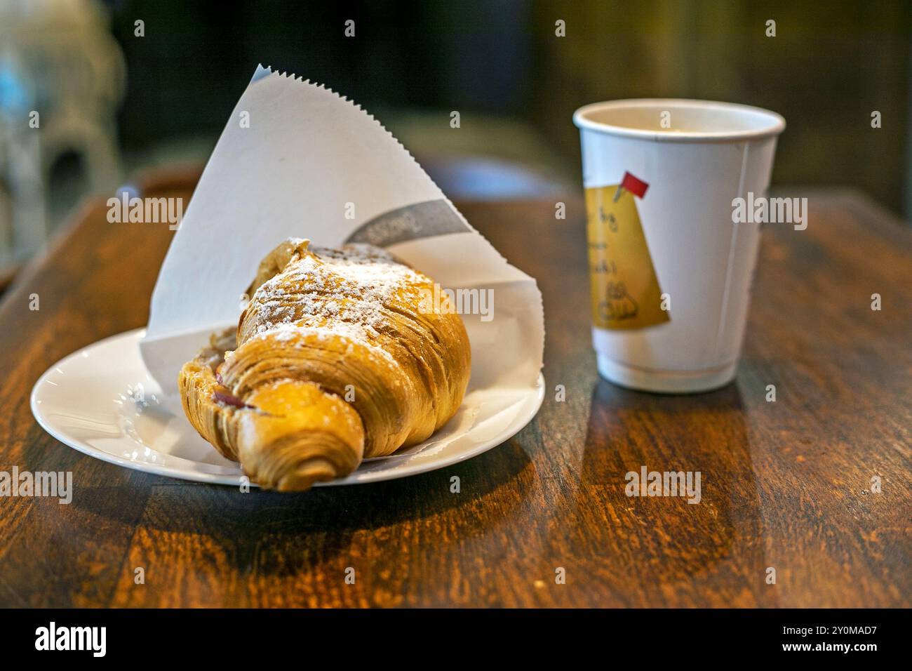 fresh hot croissant with coffee. Morning snack. Back to school Stock ...