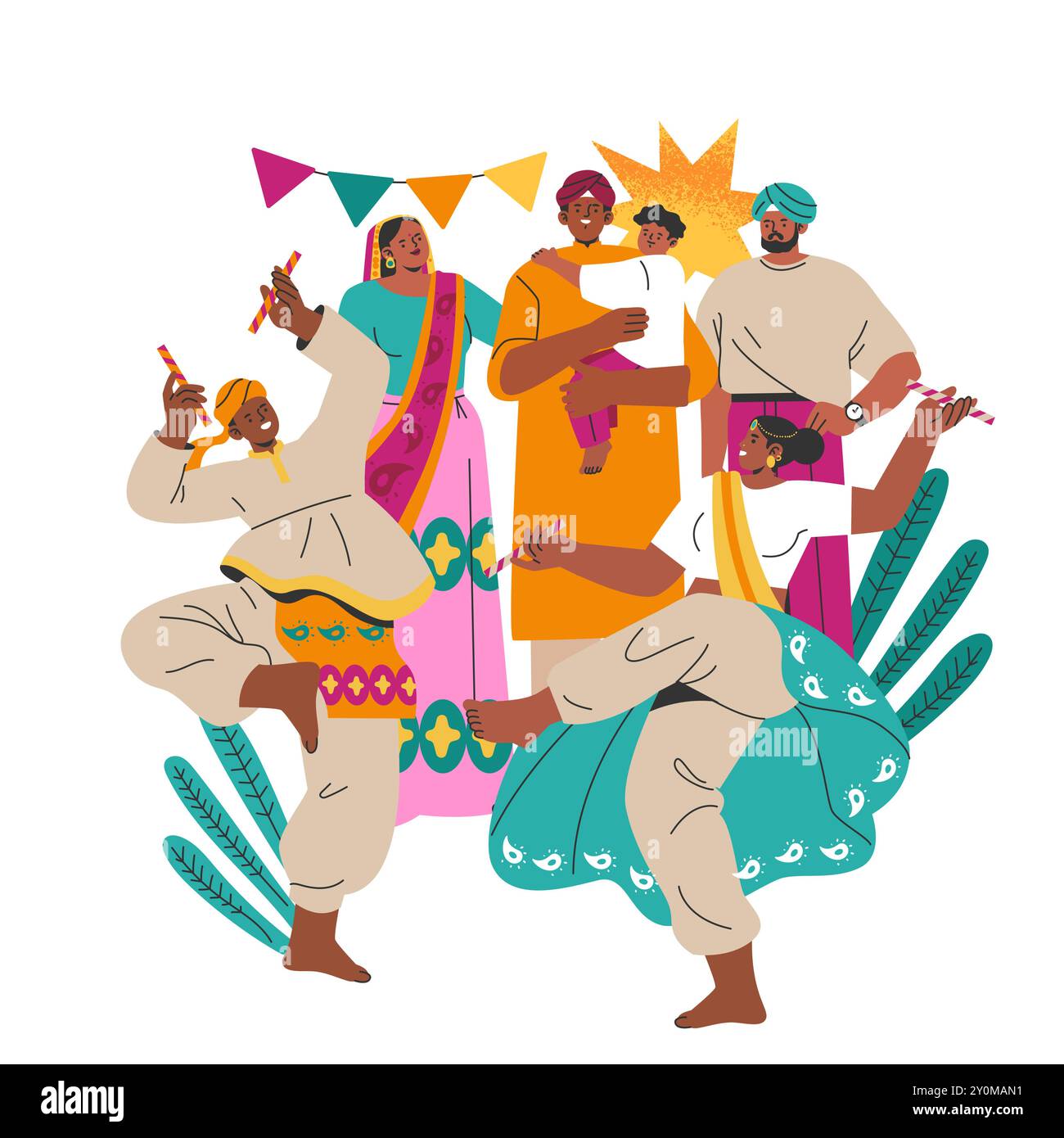 Navaratri celebration concept. Indian family enjoying traditional dance ...