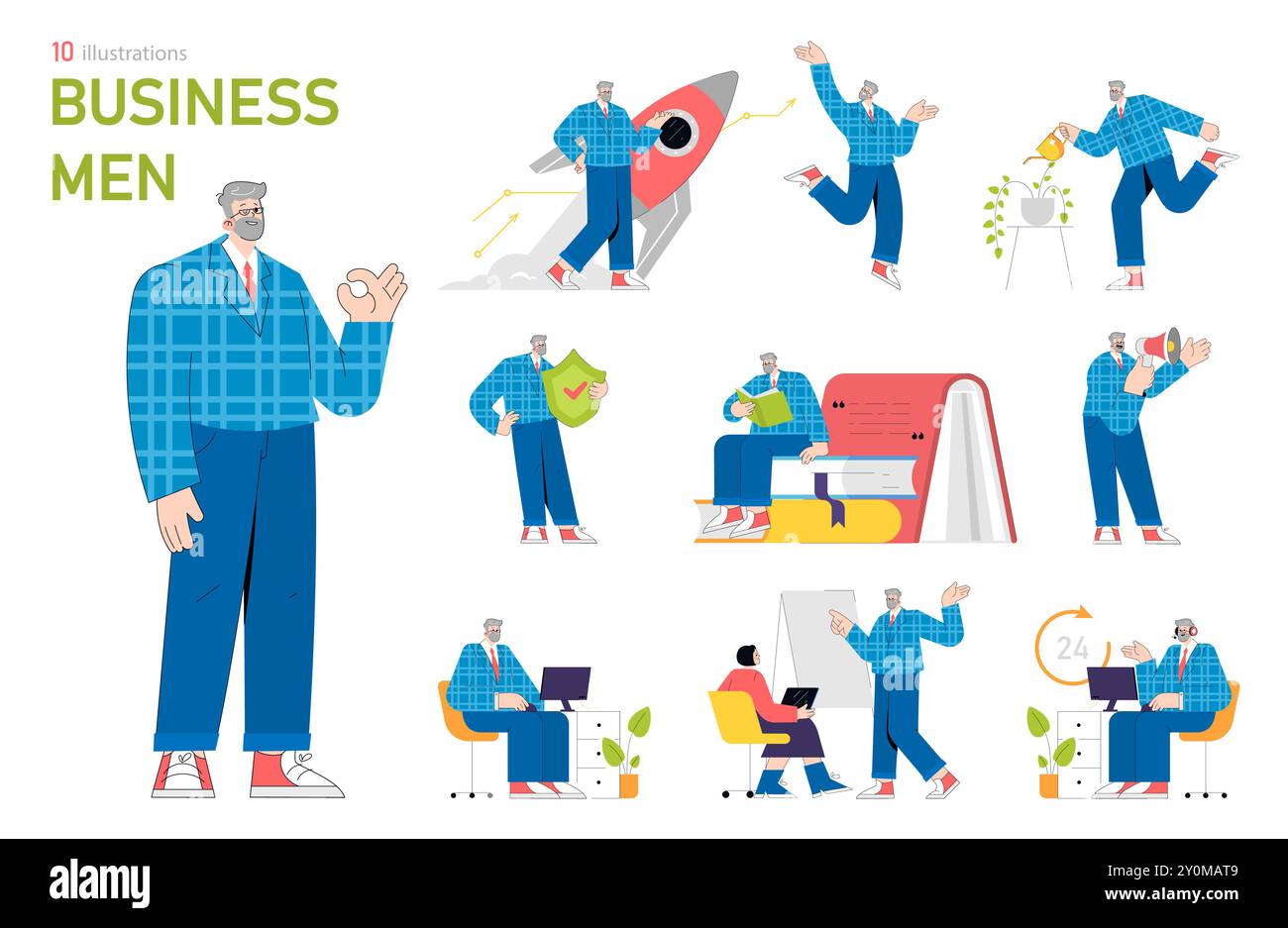 Businessman set. Variety of corporate activities, from success ...