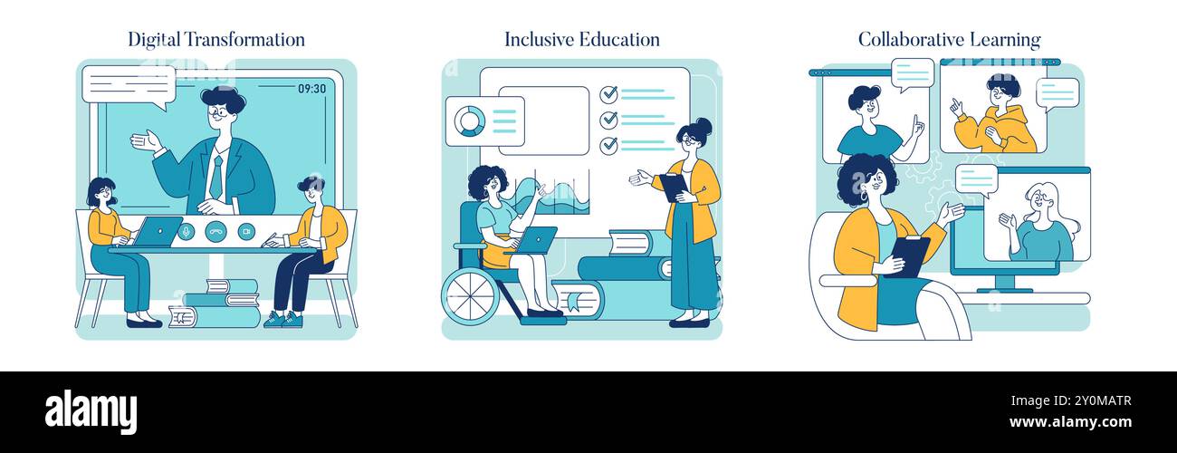 Education Trends set. Digital transformation, inclusive education, and ...