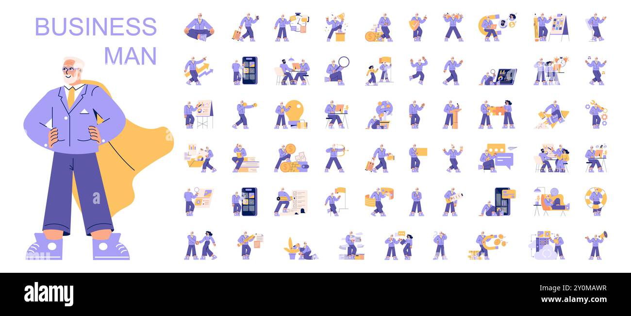 Businessman set. Corporate leader performing multiple roles and ...