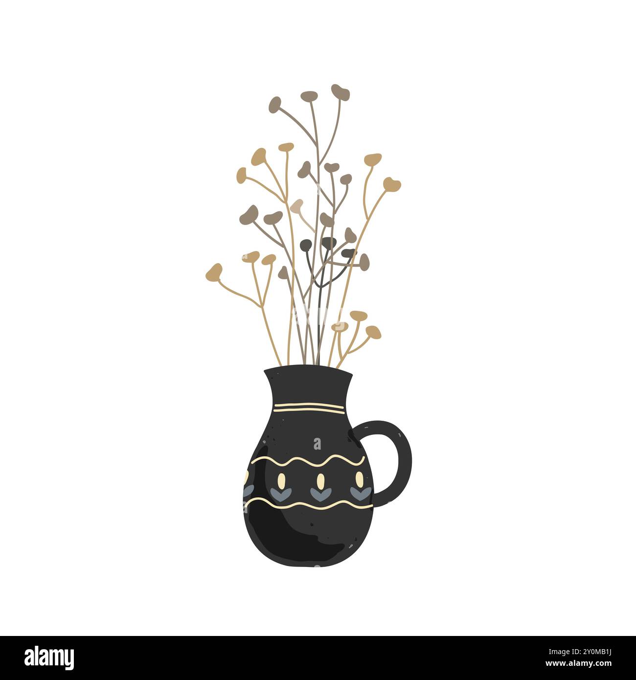 Old handmade clay pot with dried herbs. Vector isolated illustration ...