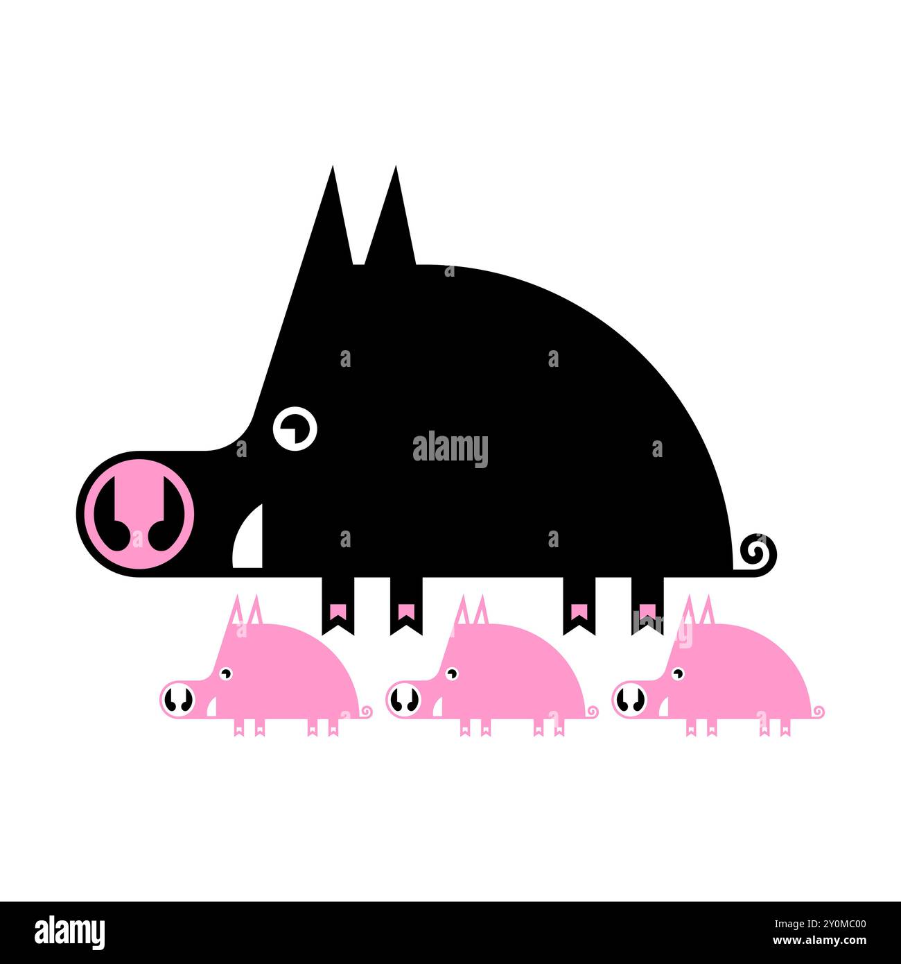 Boar and piglets cartoon style. Cute hog and offspring isolated. Wild ...
