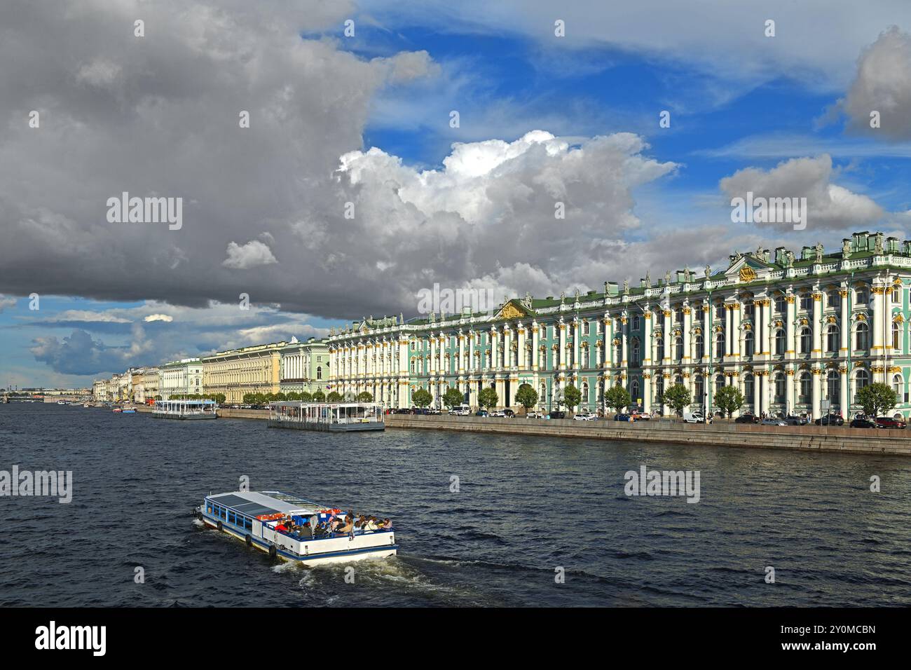 Palace Embankment or Palace Quay, street along Neva River in Central ...