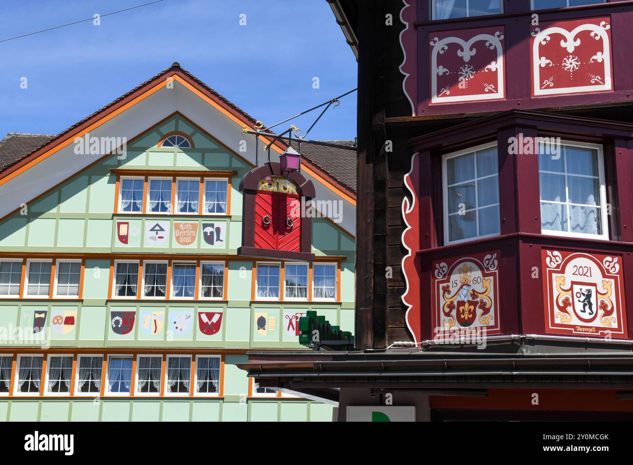Appenzell, Switzerland - July 2024: traditional houses of Appenzell on ...