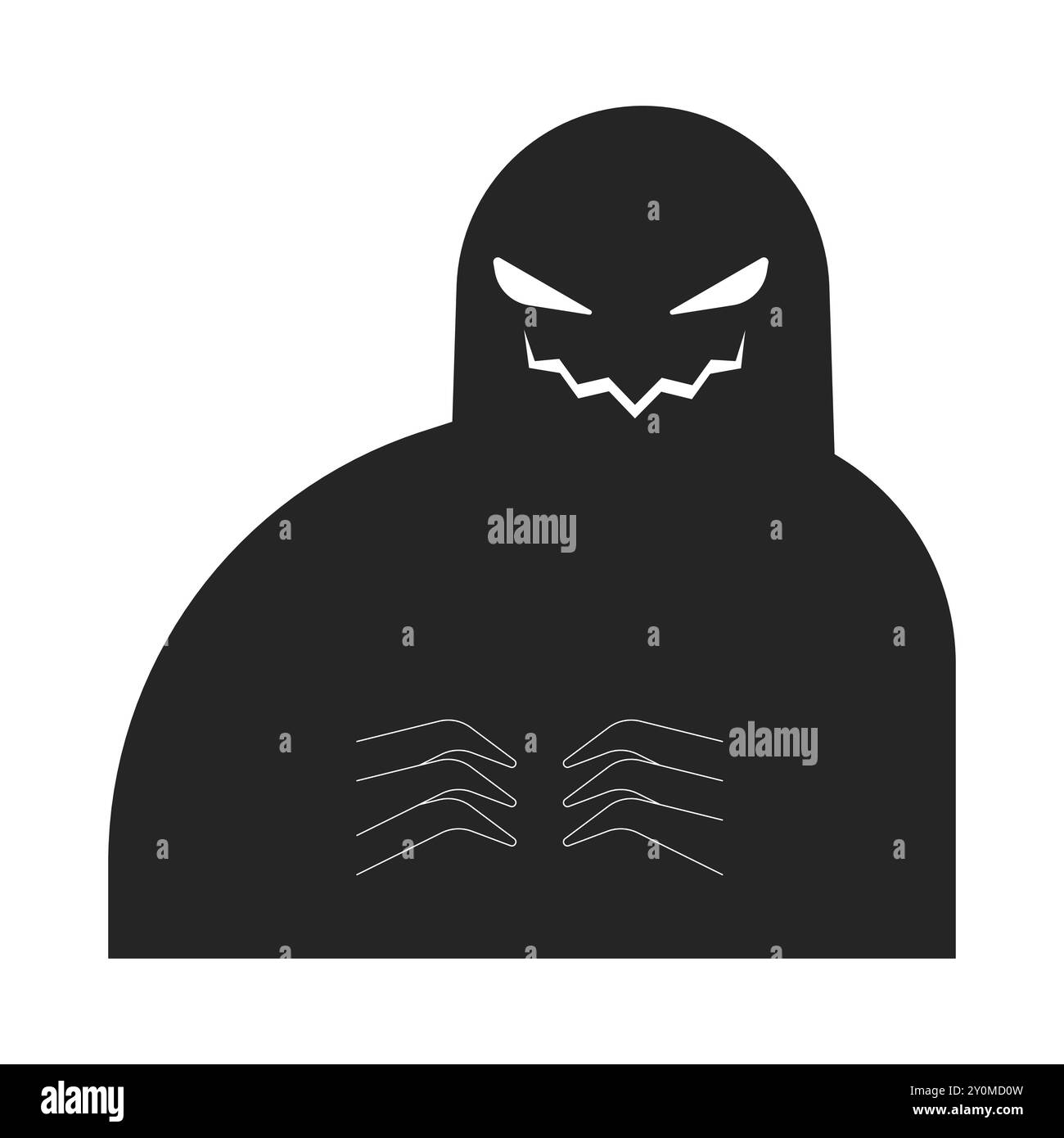 Silhouette monster evil smiling black and white 2D line cartoon ...