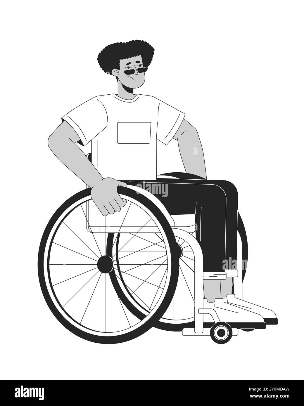 Wheelchair man latin american young adult black and white 2D line ...