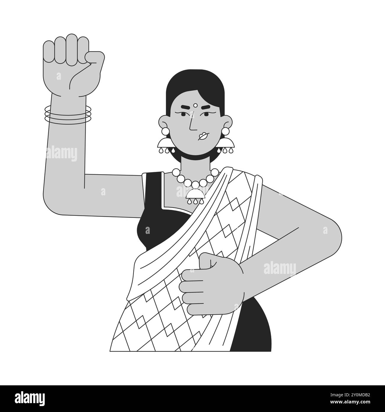 Fist up feminist hindu woman black and white 2D line cartoon character Stock Vector Image & Art ...