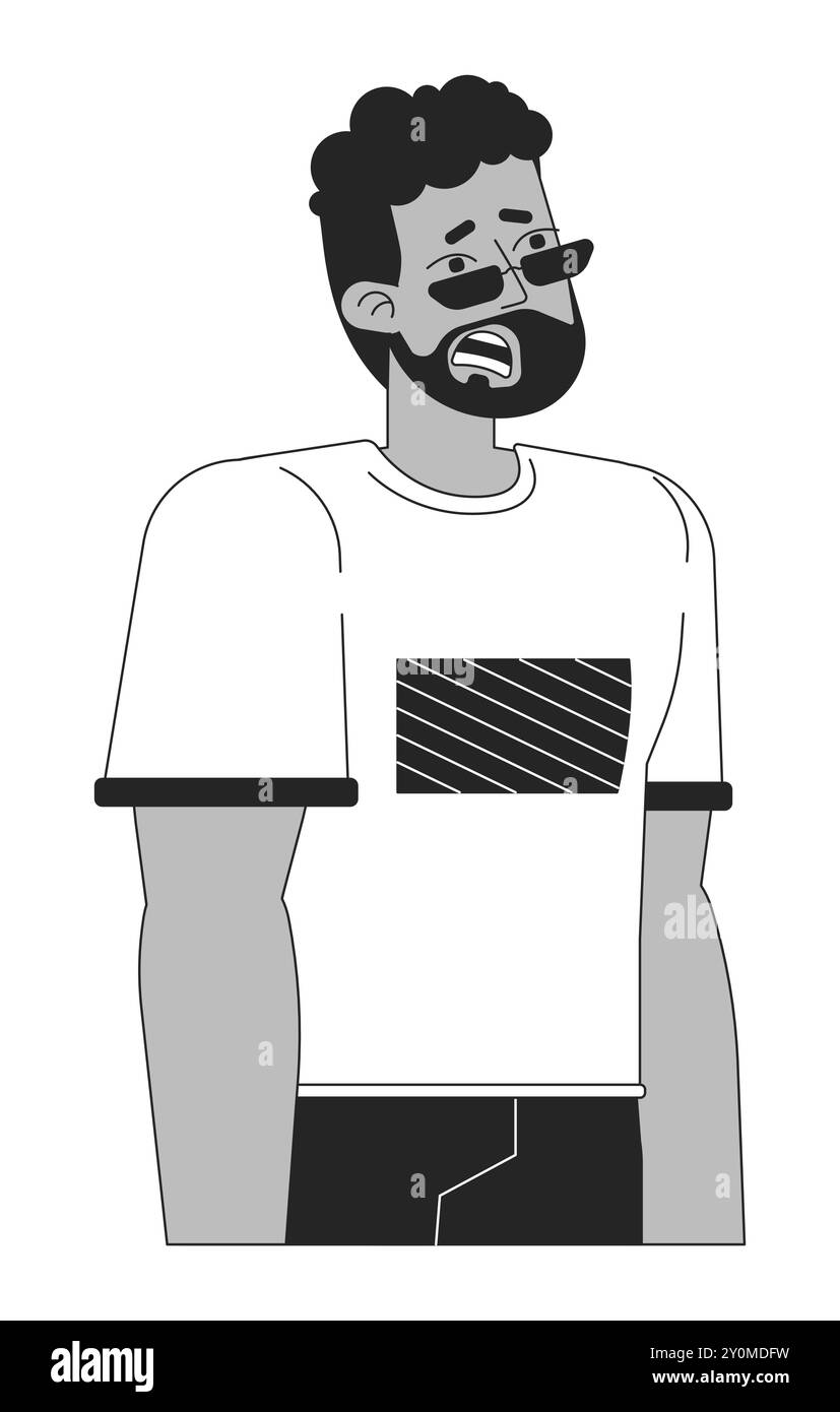 African american male stressed frightened black and white 2D line cartoon character Stock Vector ...