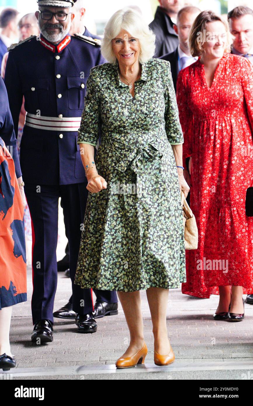 Queen Camilla arrives for a visit to open the new Dyson Cancer Centre ...