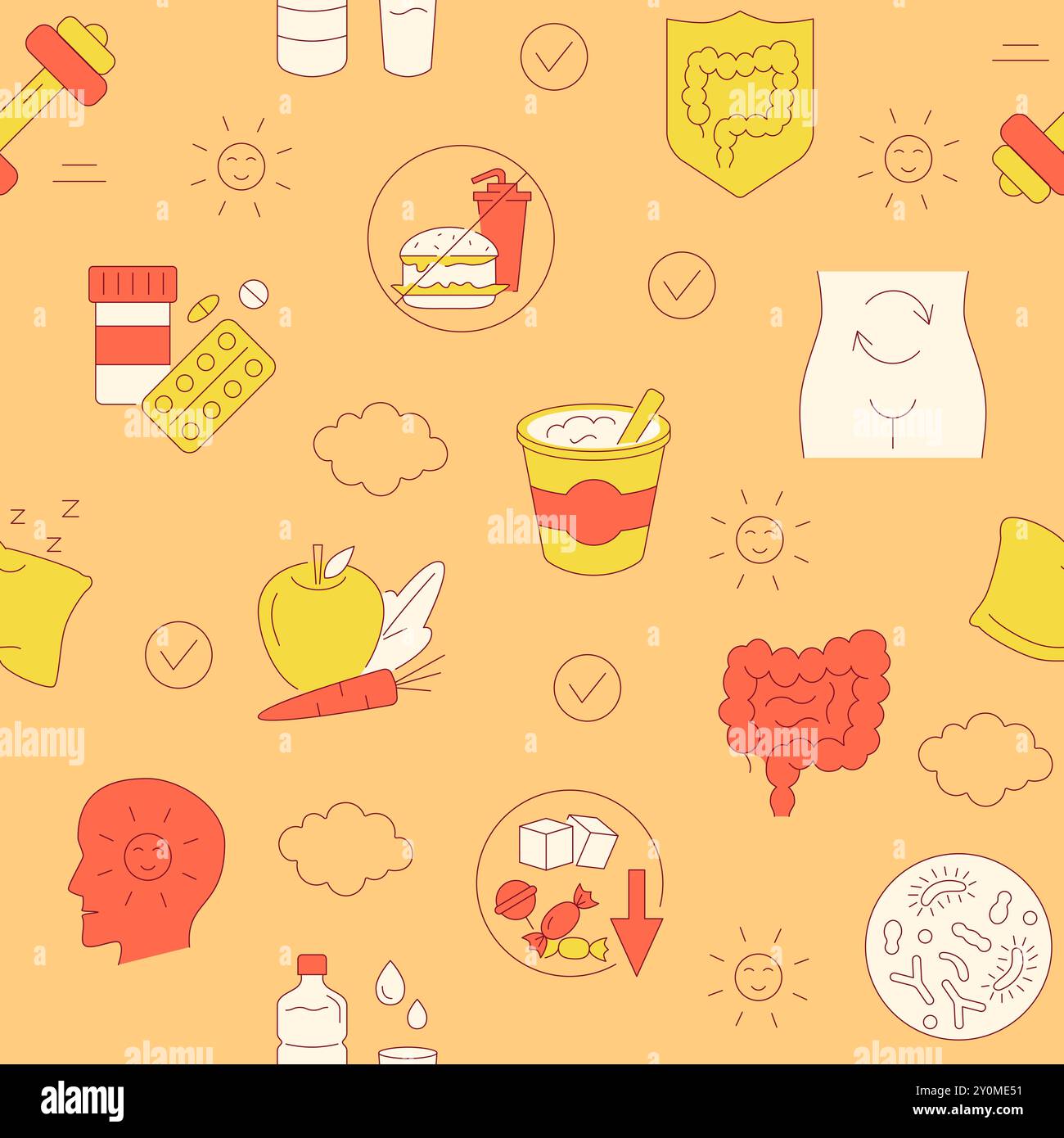 Seamless pattern with gut health symbols. Vector illustration Stock ...