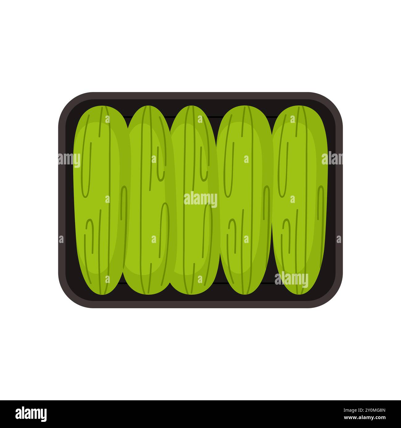 Cucumber in rectangular plastic tray, top view of green vegetables ...