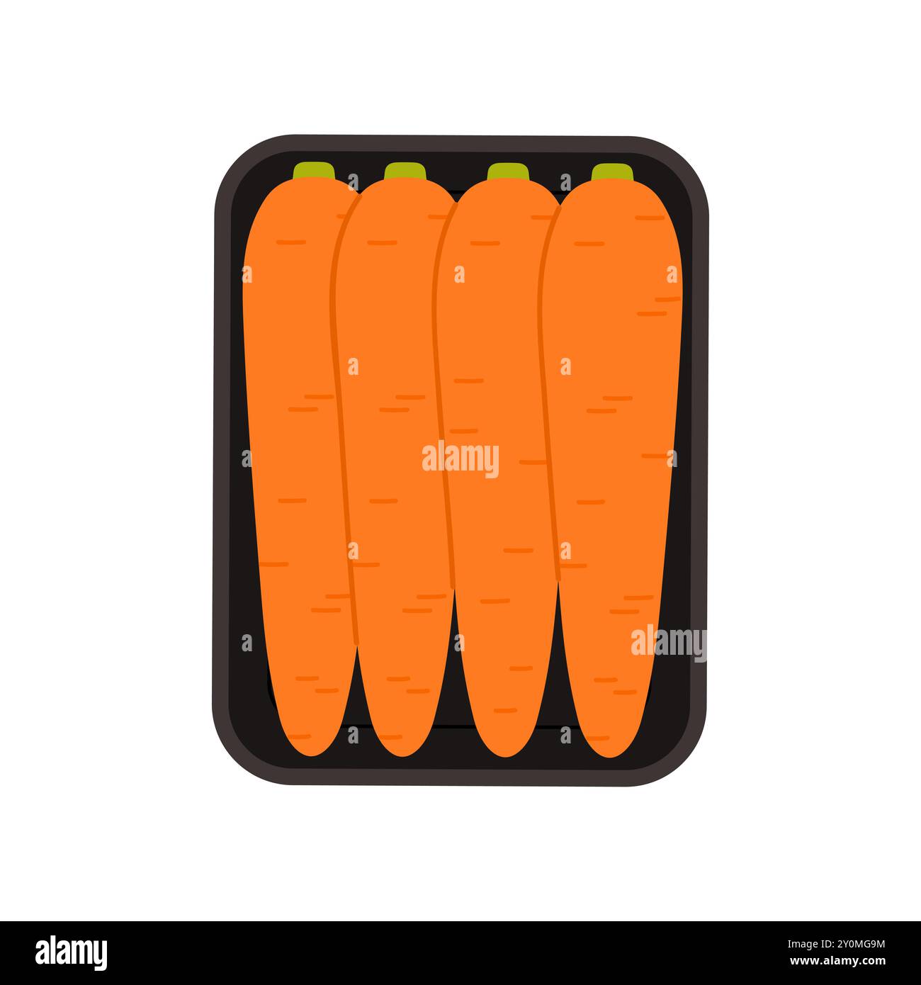 Carrot in rectangular plastic tray, top view of vegetable in ...