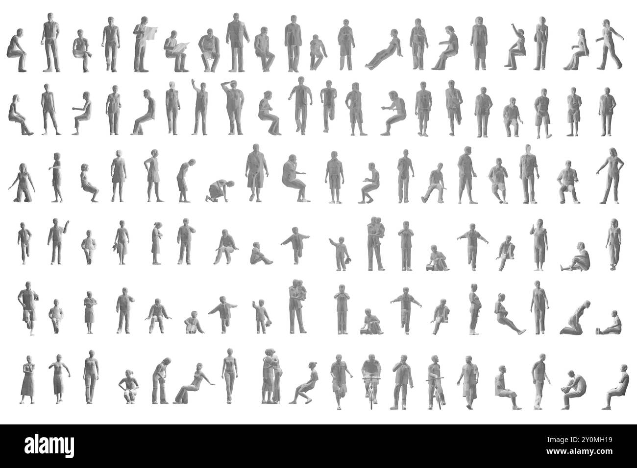 Set with people polygonal in different positions isolated on white background. Men, women and ...